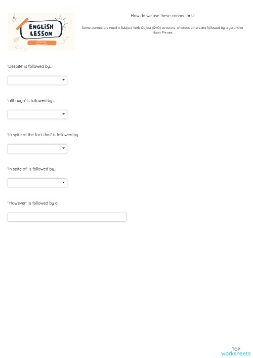 Connectives: interactive worksheets and online exercises | TopWorksheets