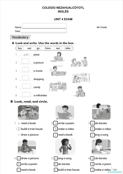 4th Grade Unit 4 Exam. Ficha interactiva | TopWorksheets