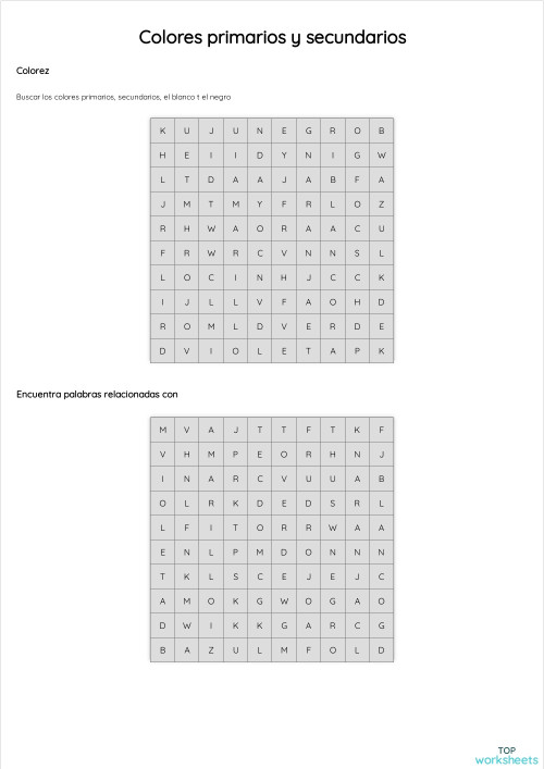 Colores primarios y secundarios. Ficha interactiva | TopWorksheets