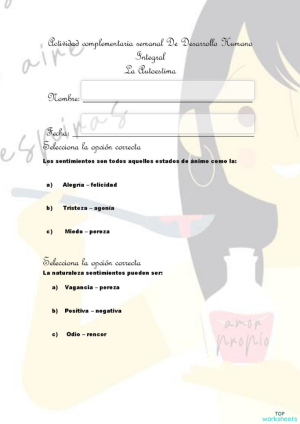 ACTIVIDAD COMPLEMENTARIA SOBRE EL AUTOESTIMA. Ficha interactiva ...