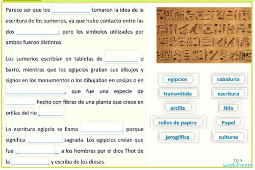 La escritura sumeria y egipcia. Ficha interactiva | TopWorksheets