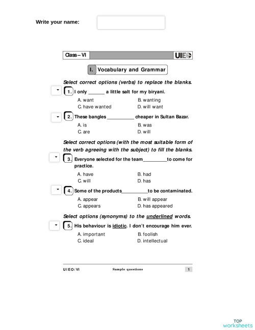 EXAM 6TH GRADE. Interactive worksheet | TopWorksheets