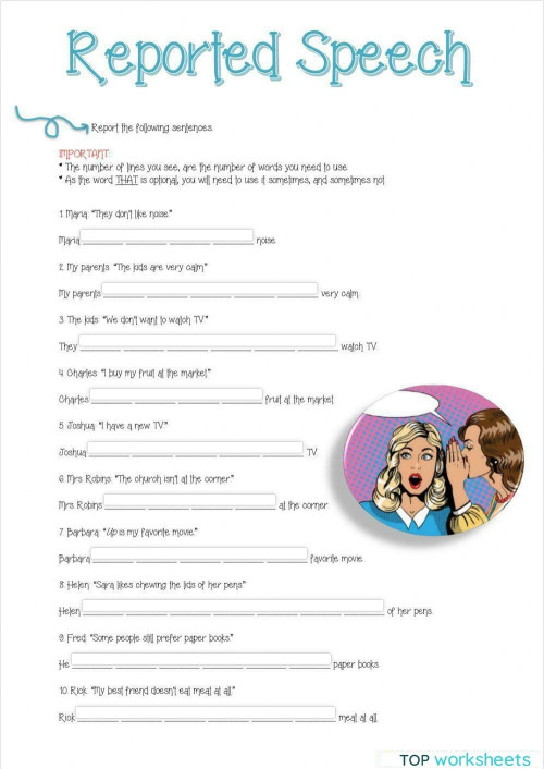 Reported Speech (Present). Interactive worksheet | TopWorksheets
