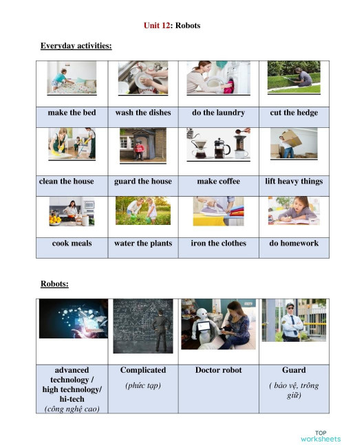 English 6 Unit 12 Vocab Robots. Interactive worksheet | TopWorksheets