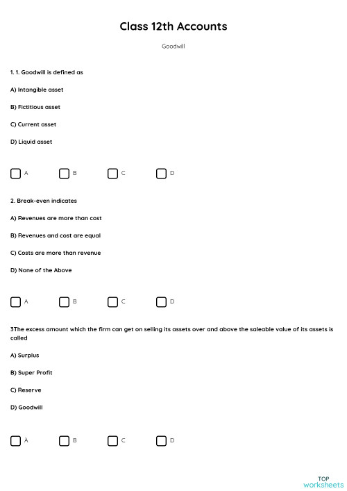 Class 12th Accounts. Interactive worksheet | TopWorksheets