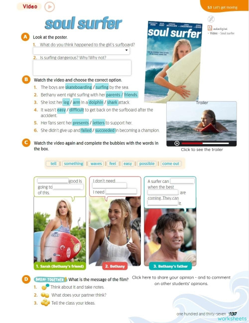 Soul Surfer. Interactive worksheet | TopWorksheets