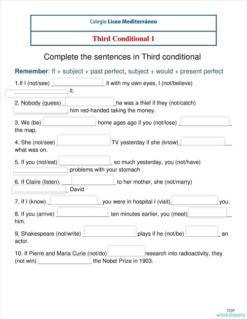 Third conditional 1. Interactive worksheet | TopWorksheets