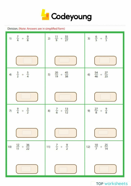 Division of Fractions by Fractions Concept HW. Interactive worksheet ...