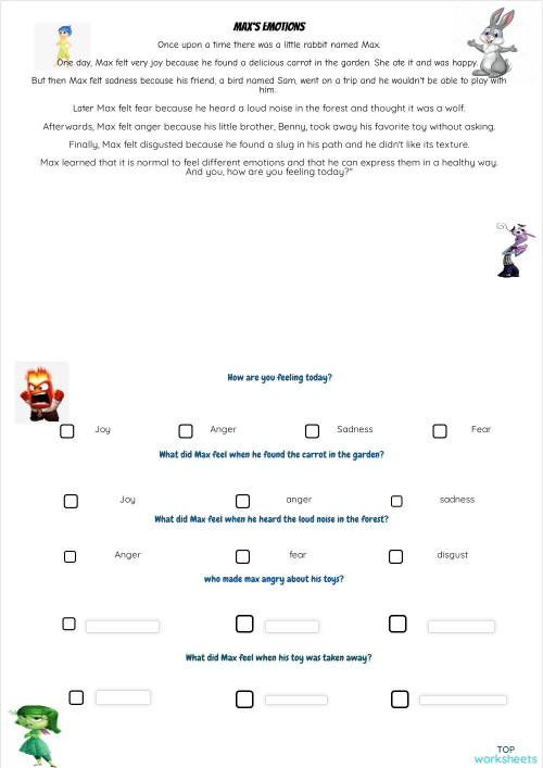 MAX'S EMOTIONS. Interactive worksheet | TopWorksheets