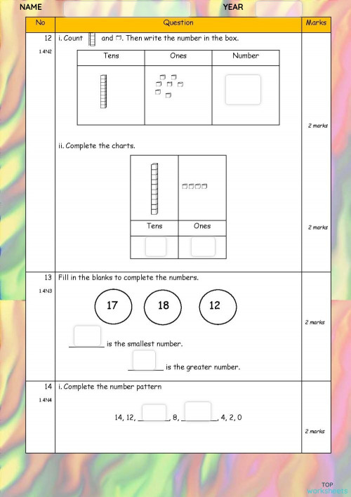 YR4 DIAGNOSTIC TEST 2 NUMBER. Interactive worksheet | TopWorksheets