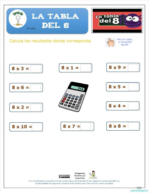 La tabla del 8. Ficha interactiva | TopWorksheets