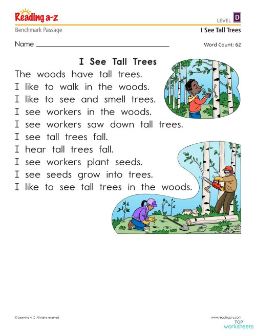 Level D: I see tall trees. Interactive worksheet | TopWorksheets