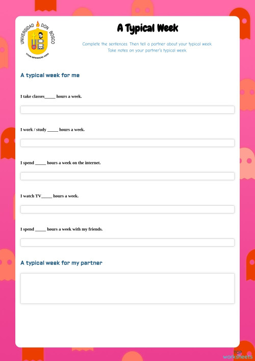 A Typical Week. Interactive worksheet | TopWorksheets
