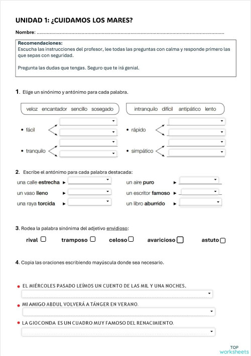 sinónimos y antónimos. Ficha interactiva | TopWorksheets