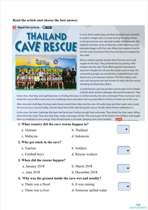 THAILAND CAVE RESCUE. Interactive worksheet | TopWorksheets