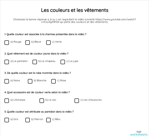 Les couleurs et les vêtements. Fiche interactive | TopWorksheets
