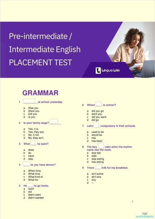 Beginner/Elementary English palcement Test: interactive worksheets and ...