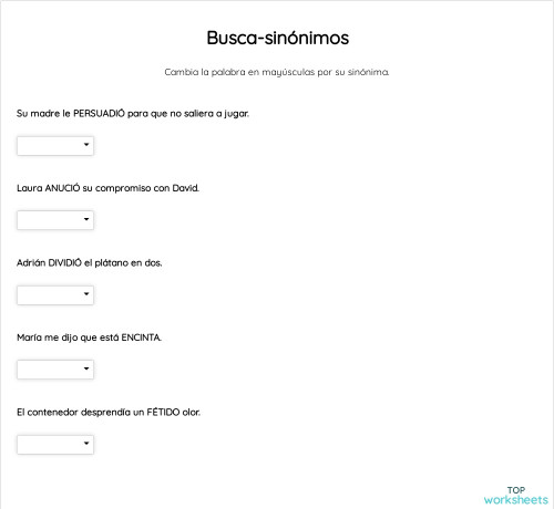 Fichas interactivas y ejercicios online en español | TopWorksheets