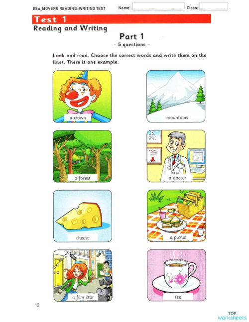 ES4 - MOVERS READING PART 1. Interactive worksheet | TopWorksheets