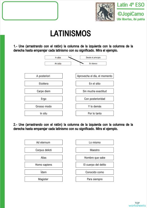 Latín: fichas interactivas y ejercicios online | TopWorksheets