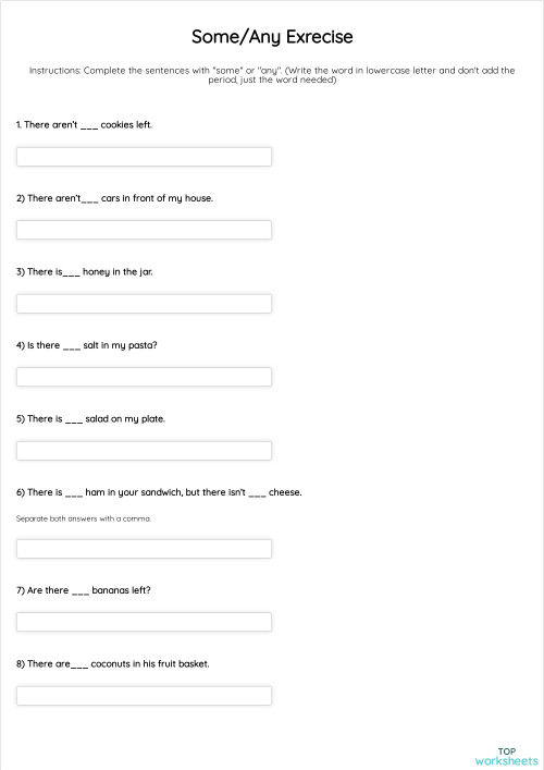 Exercise with Some and Any. Interactive worksheet | TopWorksheets