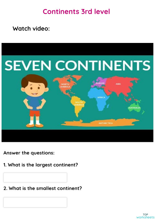 4th grade January Continents 3rd level. Interactive worksheet ...