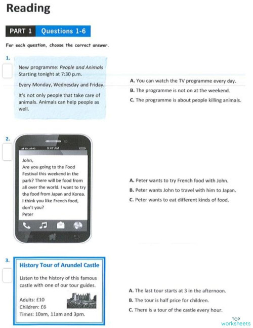 KET SUCCEED READING TEST 8. Interactive worksheet | TopWorksheets