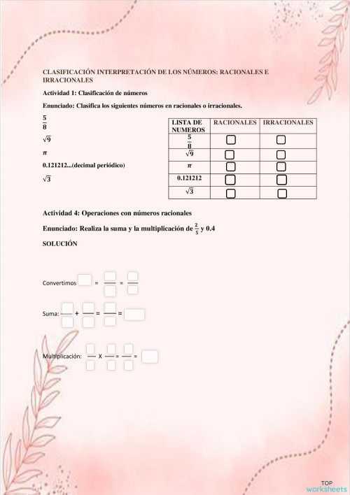 Clasificación interpretación de los números: racionales e irracionales ...