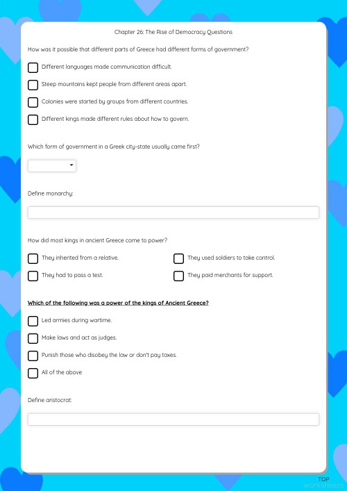 Chapter 26: The Rise of Democracy Questions. Interactive worksheet ...