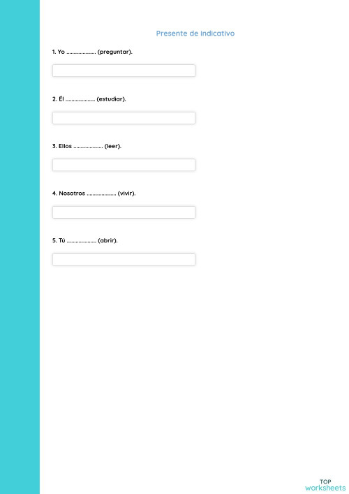 Presente de indicativo. Ficha interactiva | TopWorksheets