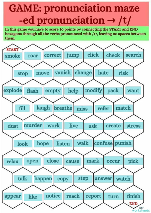 Game: pronunciation of -ed as /t/. Interactive worksheet | TopWorksheets