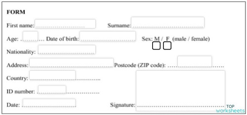 Form - personal information. Ficha interactiva | TopWorksheets