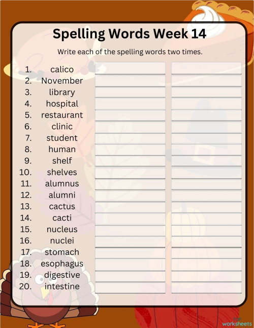 Spelling Words 14.1. Interactive worksheet | TopWorksheets