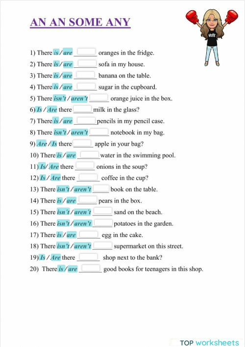 A an some any. Interactive worksheet | TopWorksheets