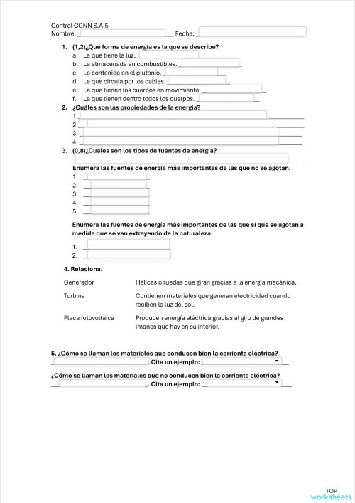 Materia y energía: fichas interactivas y ejercicios online | TopWorksheets