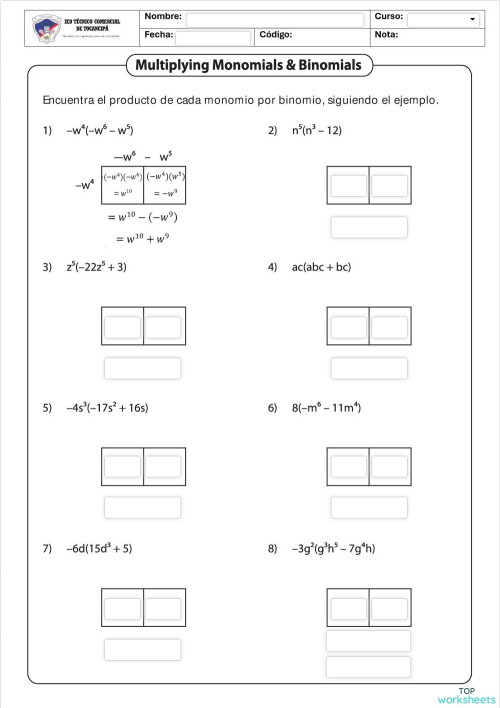 Multiplicación expresiones algebraicas: fichas interactivas y ...