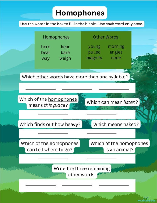 Homophones. Interactive worksheet | TopWorksheets