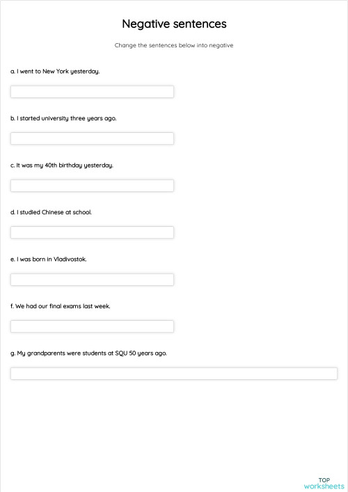 Negative sentences. Interactive worksheet | TopWorksheets