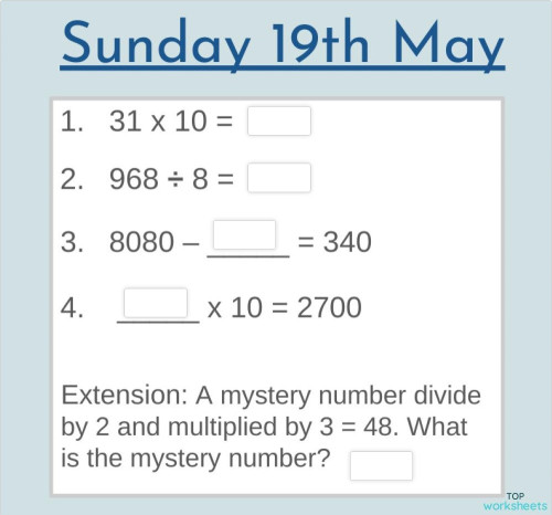 5 A Day 19/05/24. Interactive worksheet | TopWorksheets