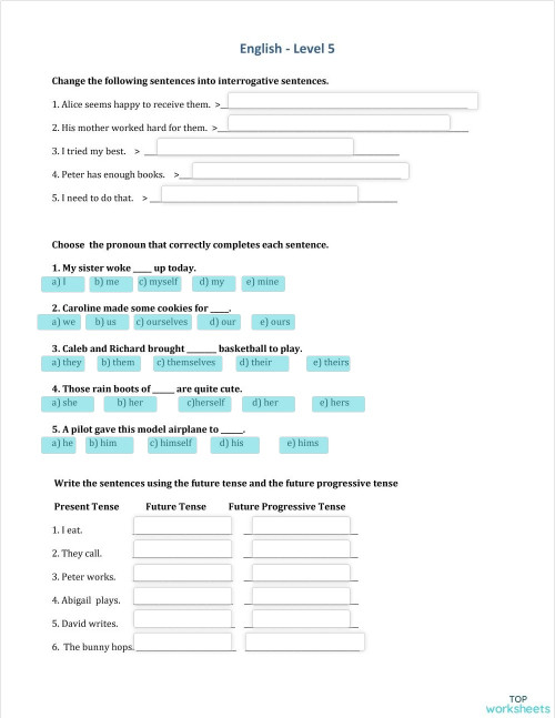 LEVEL 5 TEST. Interactive worksheet | TopWorksheets