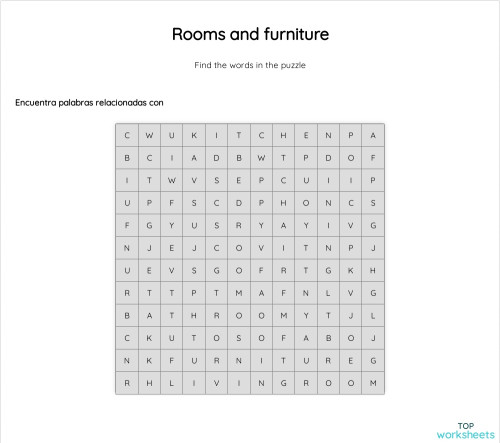 Rooms and furniture. Interactive worksheet | TopWorksheets