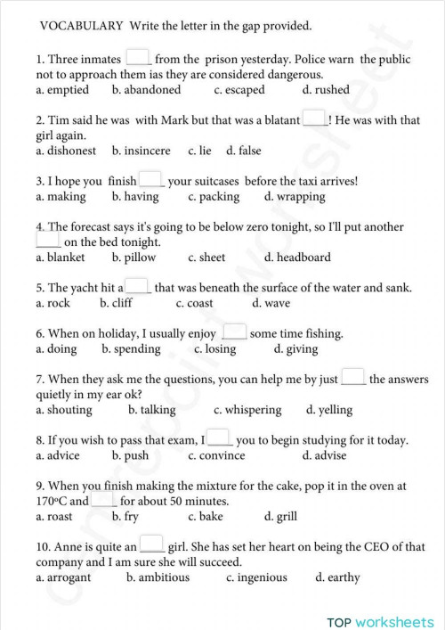Multiple choice B2. Interactive worksheet | TopWorksheets