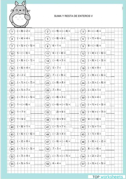 Sumas y restas enteros. Ficha interactiva | TopWorksheets