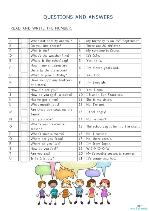 QUESTIONS AND ANSWERS. Interactive worksheet | TopWorksheets