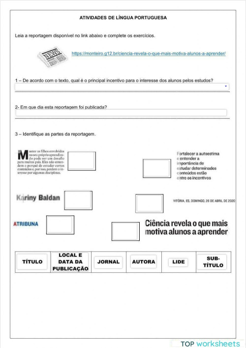 Reportagem. Ficha interativa | TopWorksheets