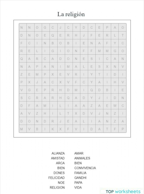 Sopa letras religion. Ficha interactiva | TopWorksheets