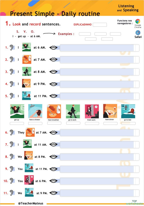 205 - PRESENT SIMPLE - 20 - Daily Routine - Speaking (Copied). Interactive worksheet | TopWorksheets