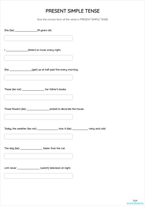 PRESENT SIMPLE TENSE. Interactive worksheet | TopWorksheets