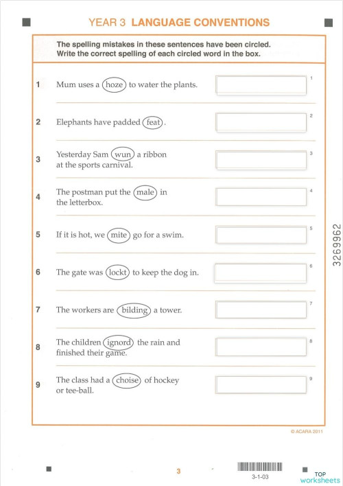 Year 3 Language Conventions 2011. Interactive worksheet | TopWorksheets