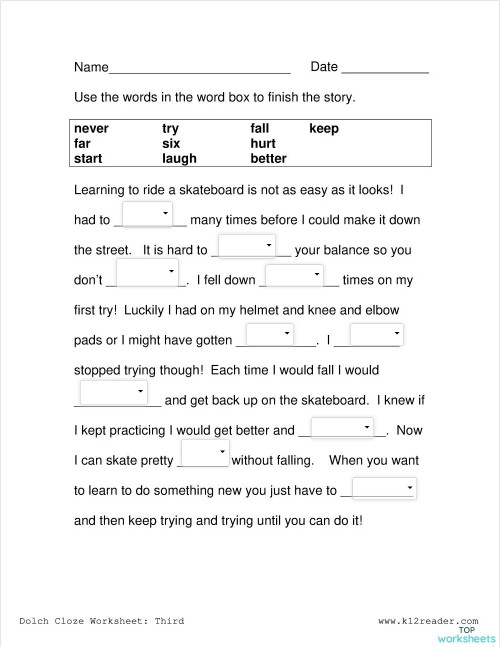 DOLCH - 3rd Cloze 1. Interactive worksheet | TopWorksheets